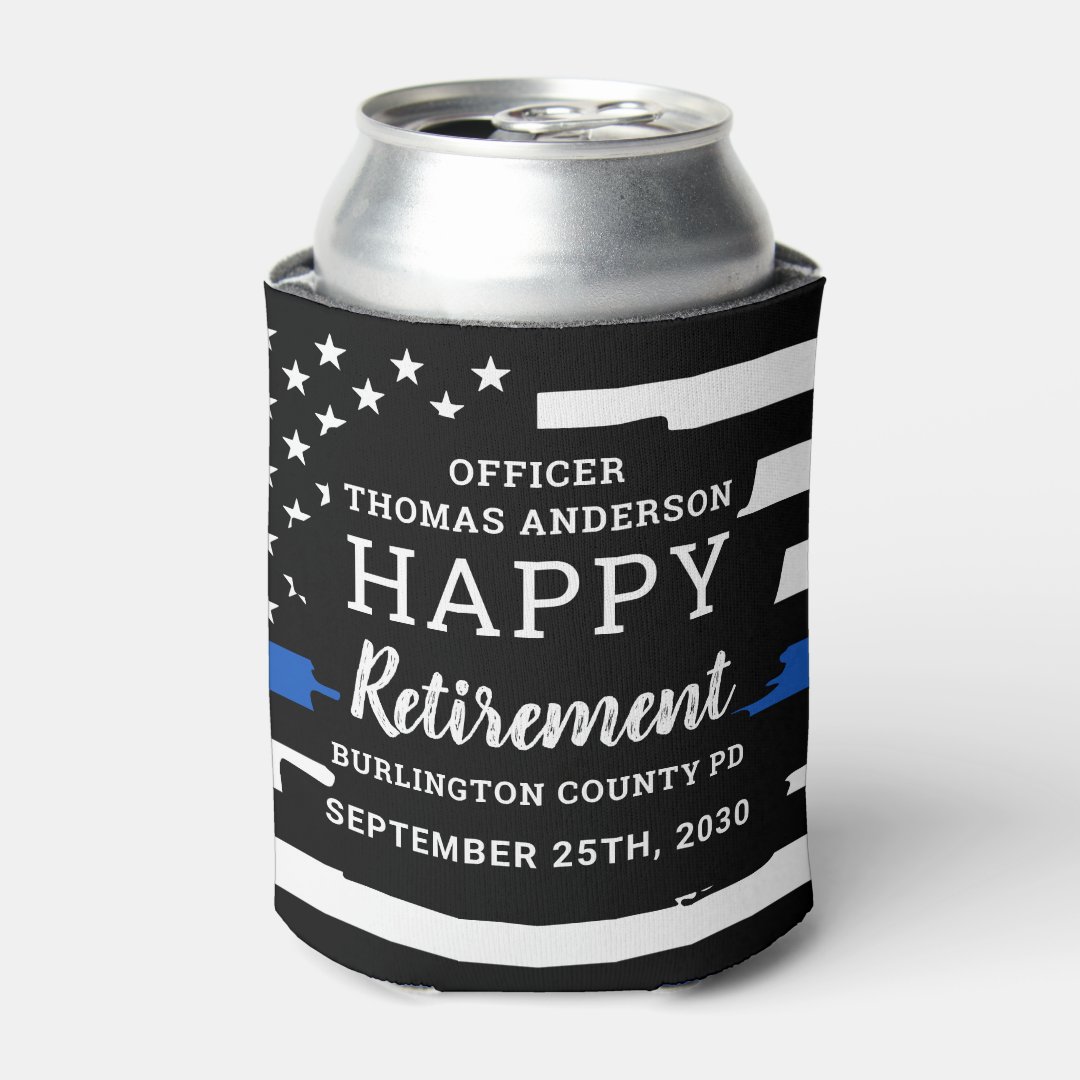 Police Retirement Personalized A Thin Blue Line Can Cooler | Zazzle