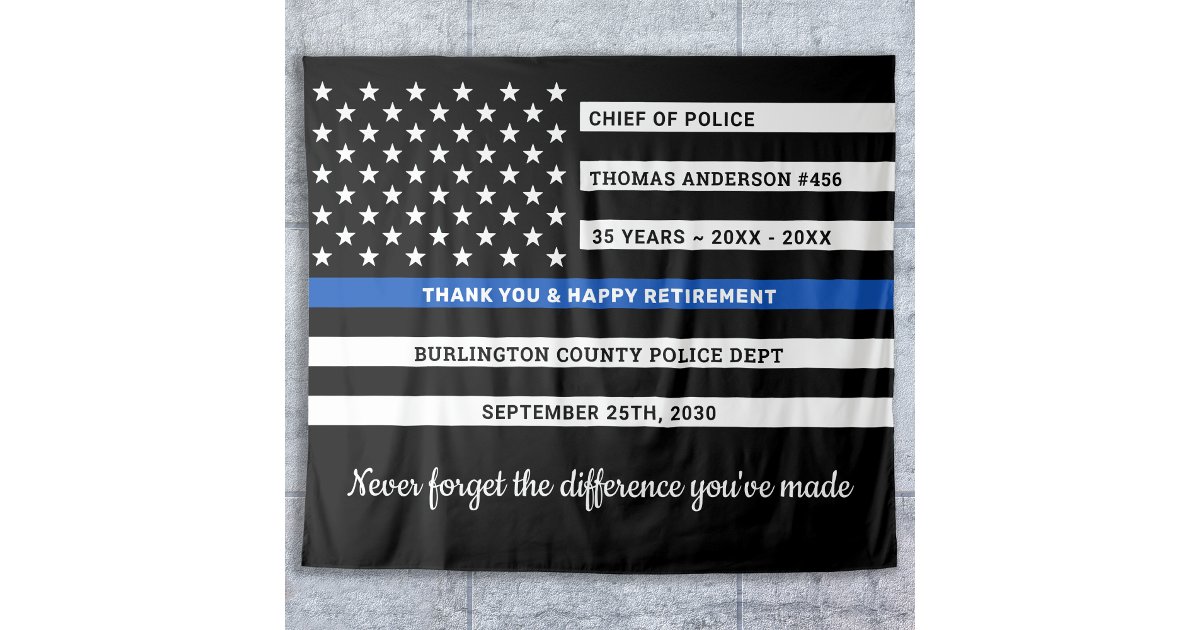 Police Retirement Personalized Thin Blue Line Flag Tapestry | Zazzle