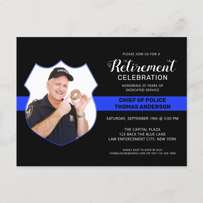Police Retirement Photo Thin Blue Line Party Announcement Postcard ...