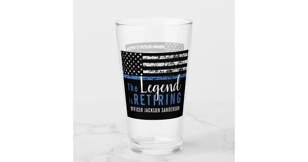 Police Retirement Thin Blue Line American Flag Glass | Zazzle