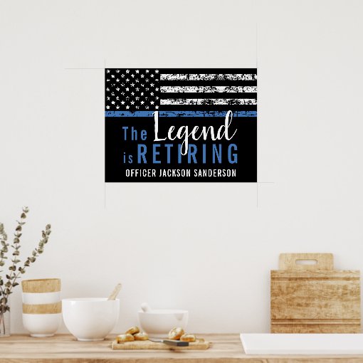 Police Retirement Thin Blue Line American Flag Poster | Zazzle