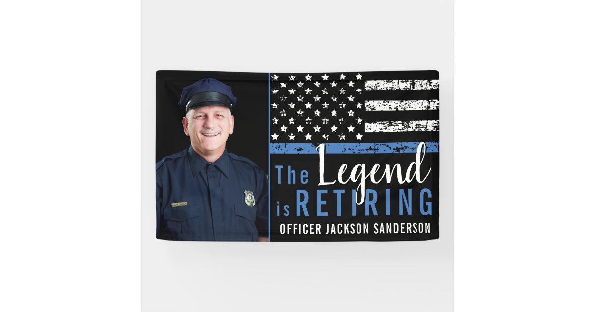 Police Retirement Thin Blue Line Flag Photo Banner | Zazzle
