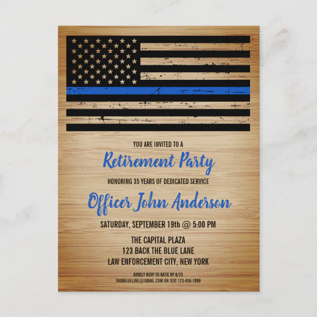 Police Retirement Thin Blue Line Law Enforcement Announcement Postcard ...