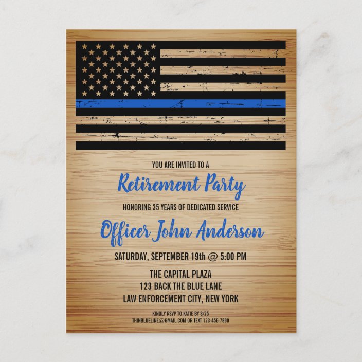 Police Retirement Thin Blue Line Law Enforcement Announcement Postcard ...