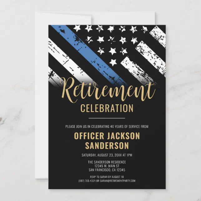 Police Retirement Thin Blue Line Law Enforcement Invitation | Zazzle
