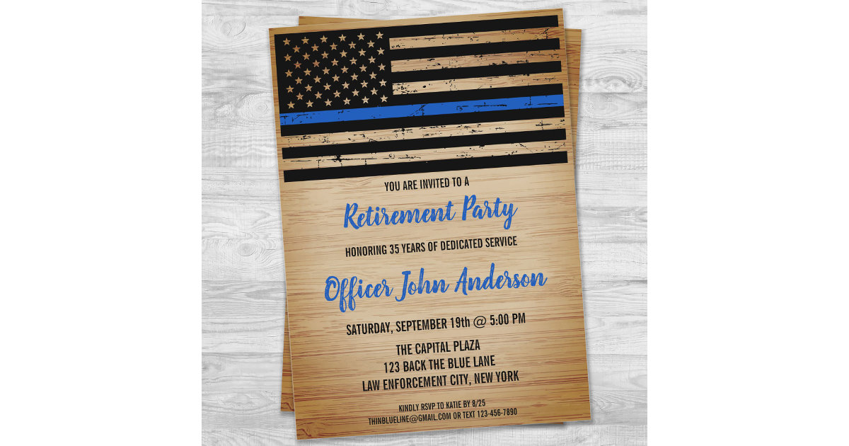 Police Retirement Thin Blue Line Law Enforcement Invitation | Zazzle