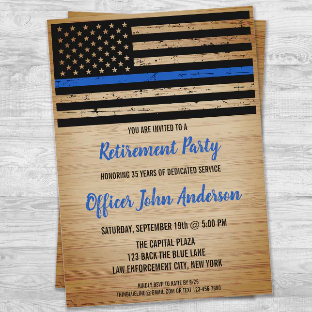 Police Retirement Thin Blue Line Law Enforcement Invitation | Zazzle