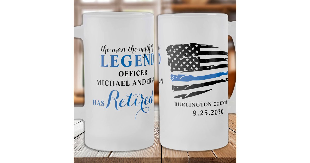 Police Retirement Thin Blue Line Personalized Frosted Glass Beer Mug ...