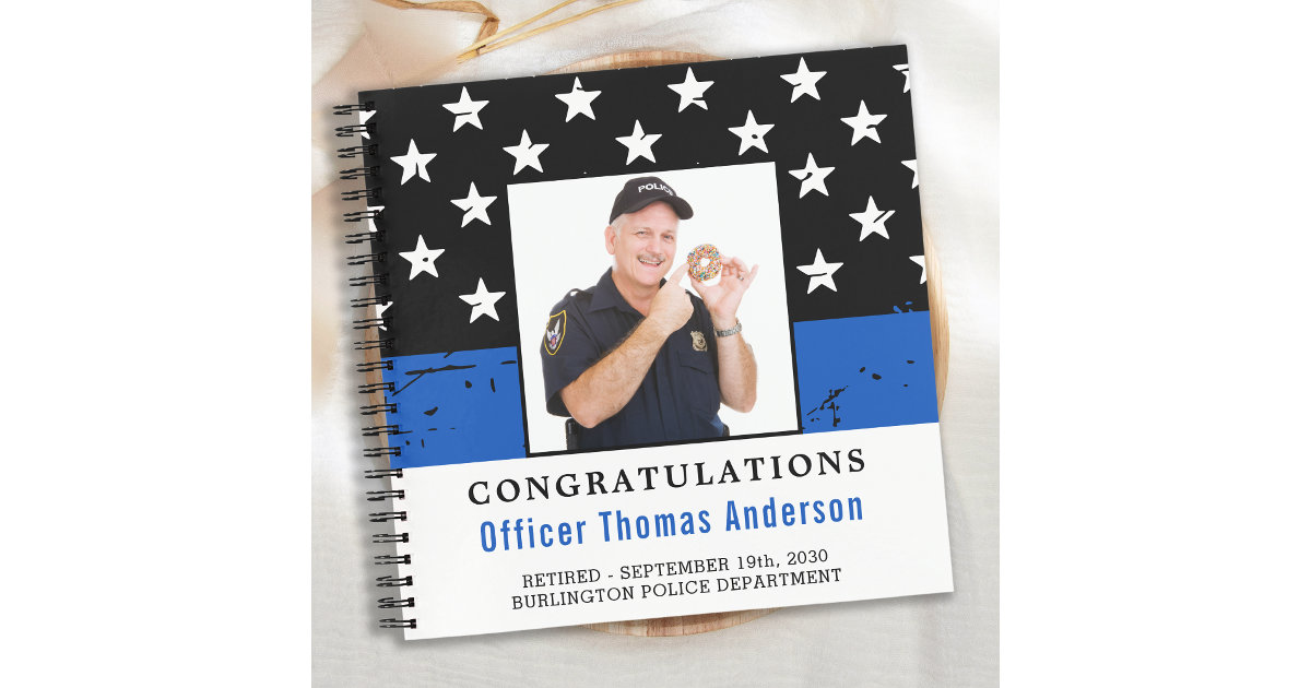 Police Retirement Thin Blue Line Photo Guest Book | Zazzle