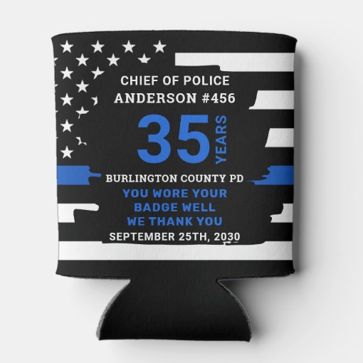 Police Retirement Years Of Service Thin Blue Line Can Cooler | Zazzle