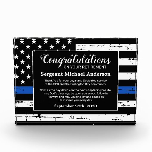 Police Retirement Years Service Law Enforcement Acrylic Award | Zazzle