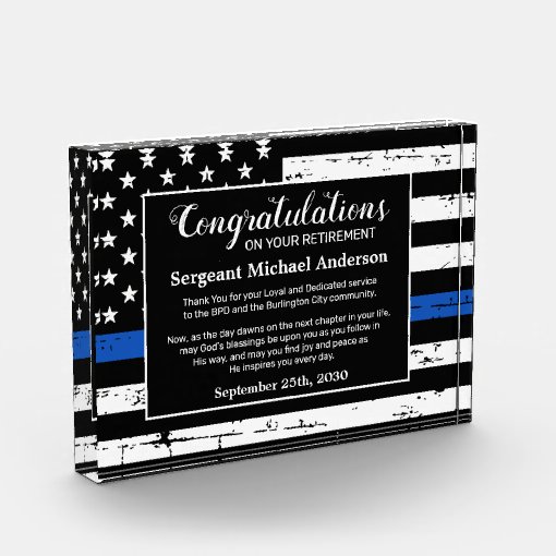 Police Retirement Years Service Law Enforcement Acrylic Award | Zazzle
