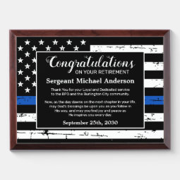 Police Retirement Years Service Law Enforcement Award Plaque | Zazzle