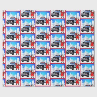 Police Santa Police Car Winter Scene Christmas Wrapping Paper | Zazzle