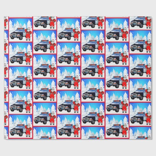 Police Santa Police Car Winter Scene Christmas Wrapping Paper | Zazzle