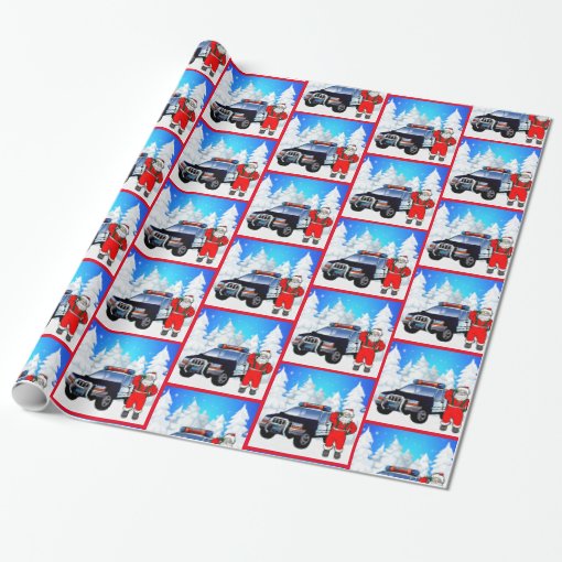 Police Santa Police Car Winter Scene Christmas Wrapping Paper | Zazzle