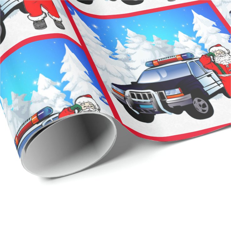 Police Santa Police Car Winter Scene Christmas Wrapping Paper | Zazzle