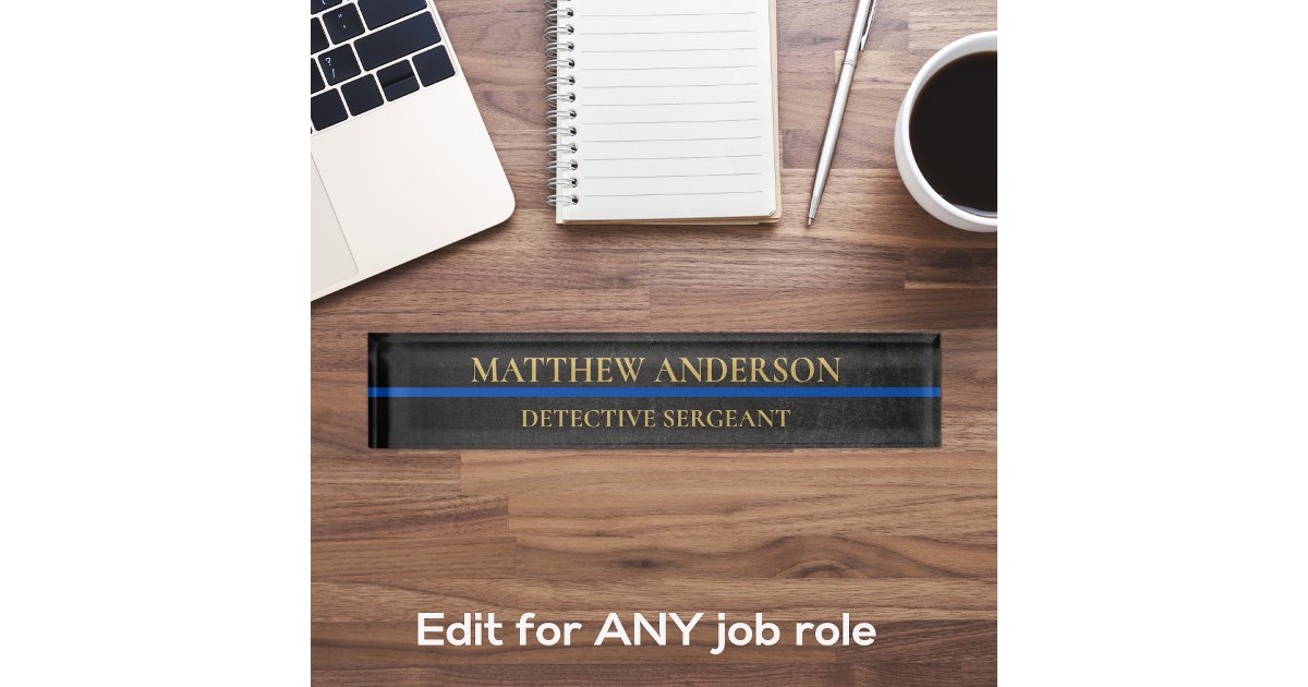 Police Sergeant Desk Nameplate Thin Blue Line | Zazzle