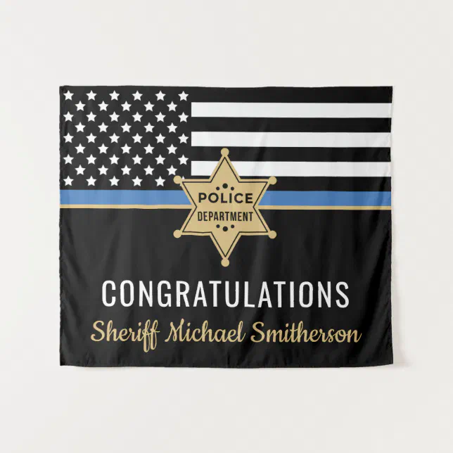 Police Sheriff Retirement Thin Blue Line Flag Tapestry | Zazzle