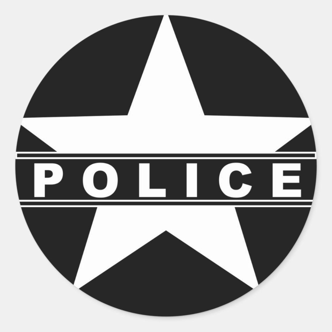 police star text department badge law symbol classic round sticker | Zazzle