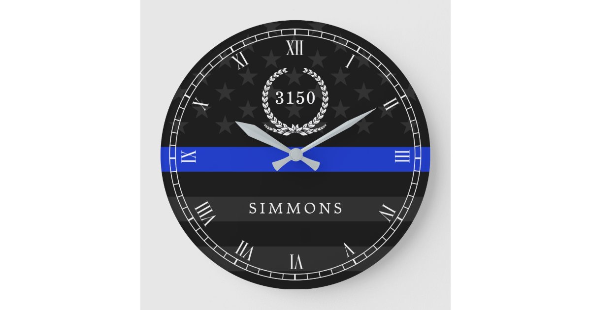 Police Styled American Flag Badge and Name Large Clock | Zazzle