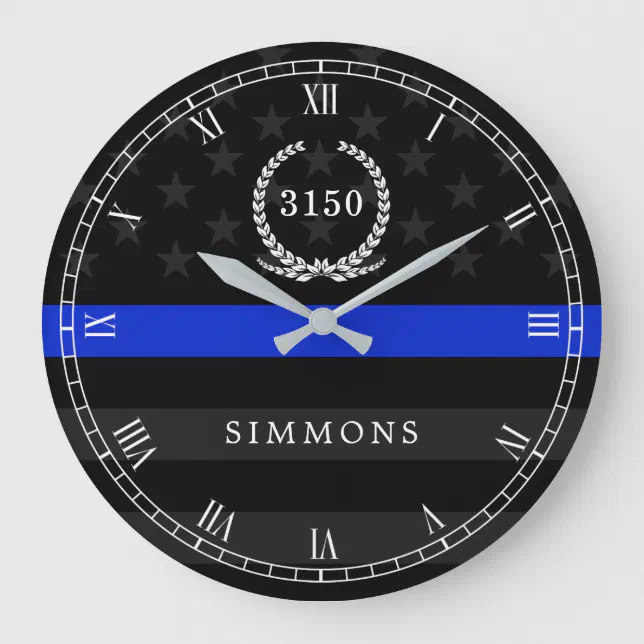 Police Styled American Flag Badge and Name Large Clock | Zazzle