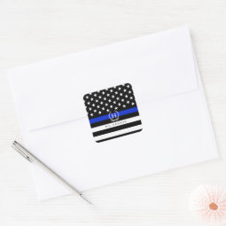 Police Styled American Flag Monogram Decal Square Sticker | Zazzle
