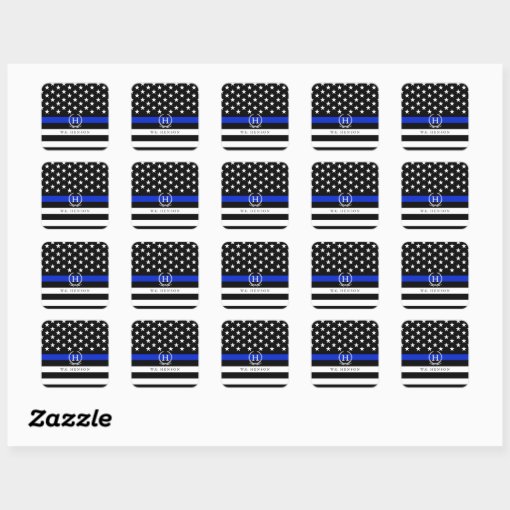 Police Styled American Flag Monogram Decal Square Sticker | Zazzle