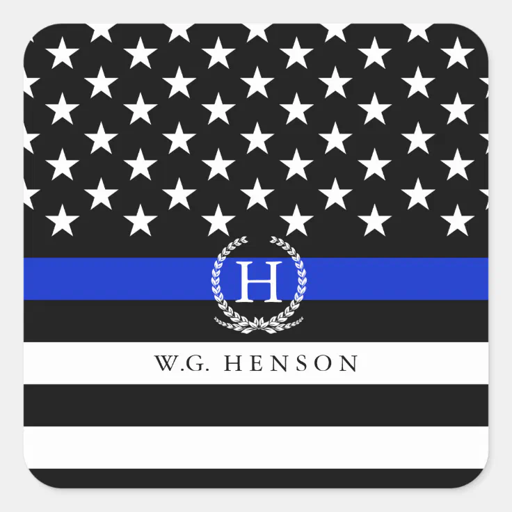 Police Styled American Flag Monogram Decal Square Sticker | Zazzle