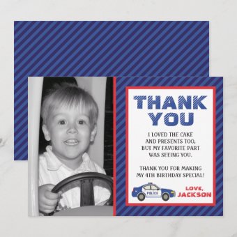 Police Thank You Card - Police Birthday Party | Zazzle