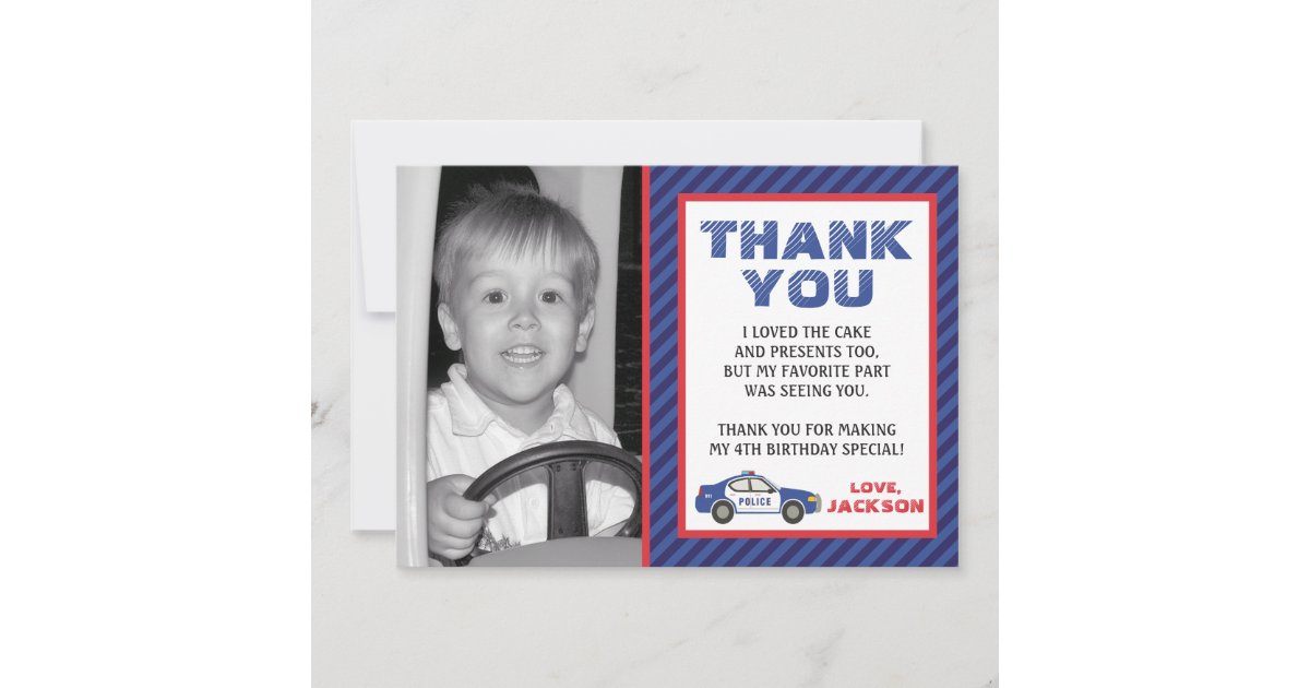 Police Thank You Card - Police Birthday Party | Zazzle