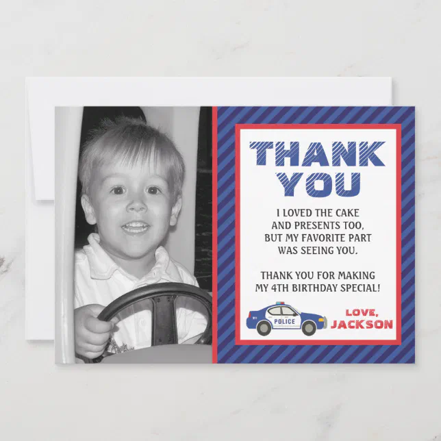 Police Thank You Card - Police Birthday Party | Zazzle