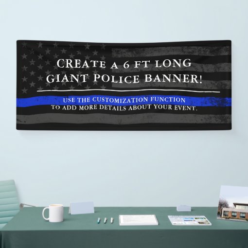 Police Themed American Flag Dark Backdrop 6ft Banner | Zazzle