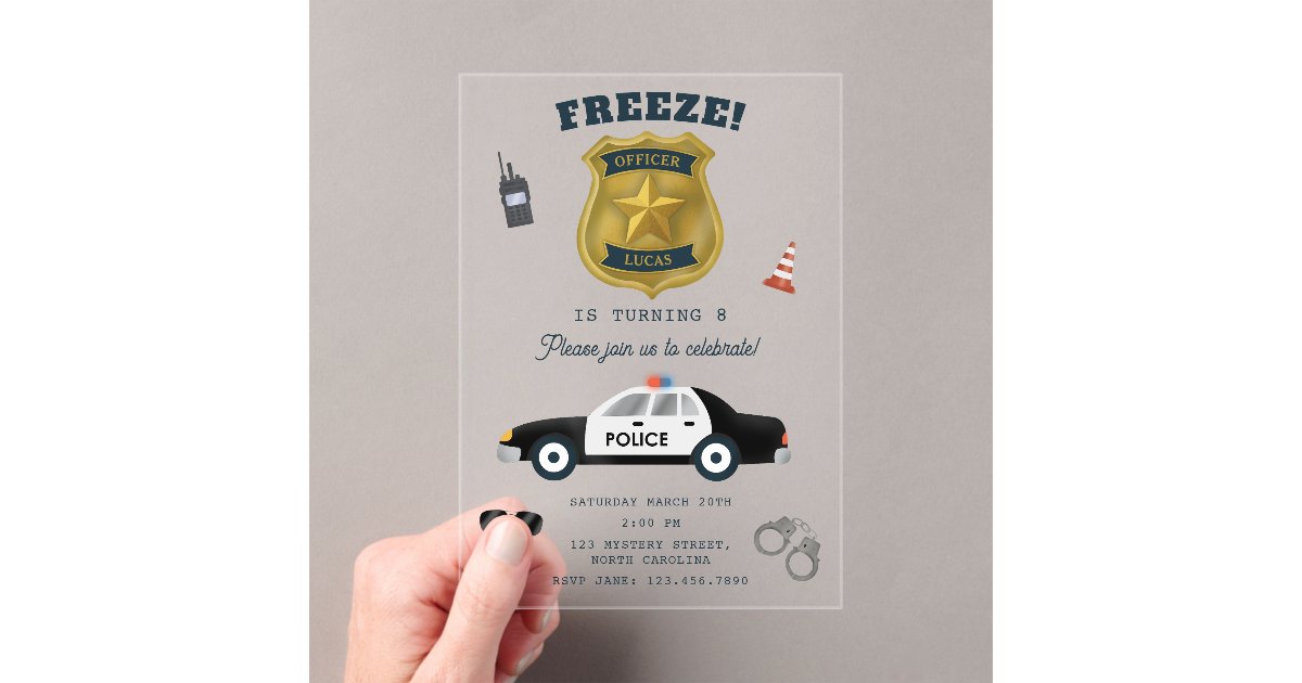 Police Themed Policeman Cop Birthday Party Acrylic Invitations | Zazzle