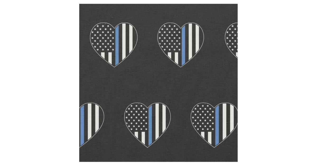 Police Thin Blue Line American Flag Heart Pattern Fabric | Zazzle