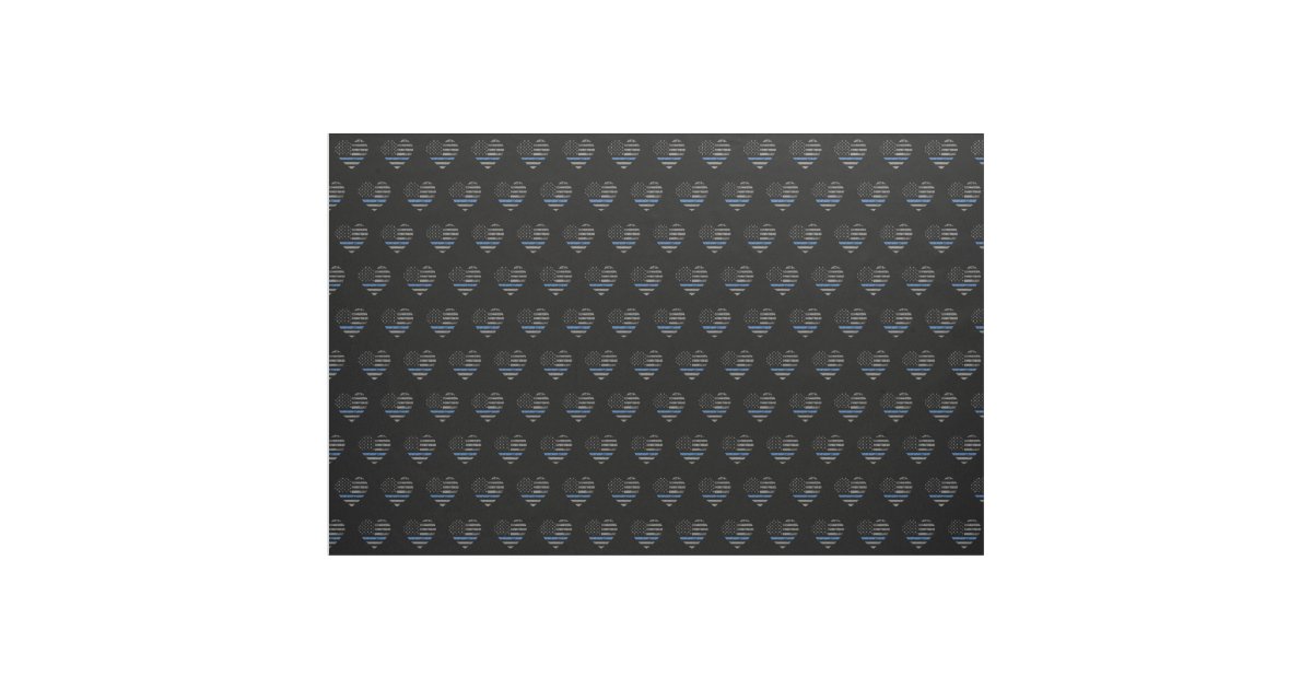 Police Thin Blue Line American Flag Heart Pattern Fabric | Zazzle