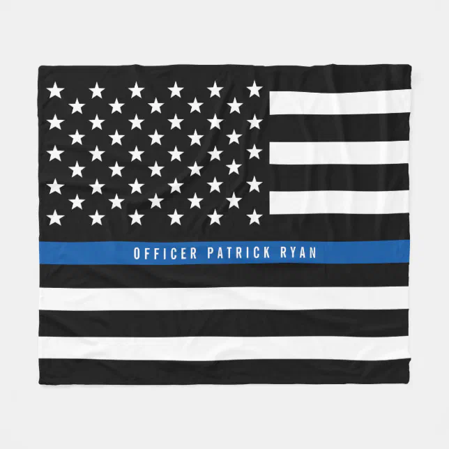 Police Thin Blue Line American Flag Monogram Med. Fleece Blanket | Zazzle