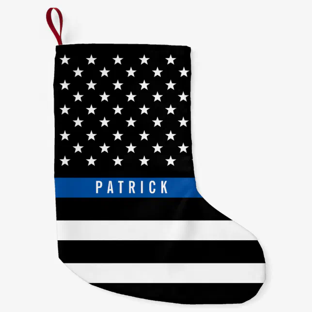 Police Thin Blue Line American Flag Monogram Small Christmas Stocking ...