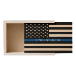 Police Thin Blue Line American Flag Monogram Wooden Keepsake Box | Zazzle