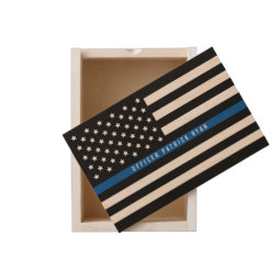 Police Thin Blue Line American Flag Monogram Wooden Keepsake Box | Zazzle