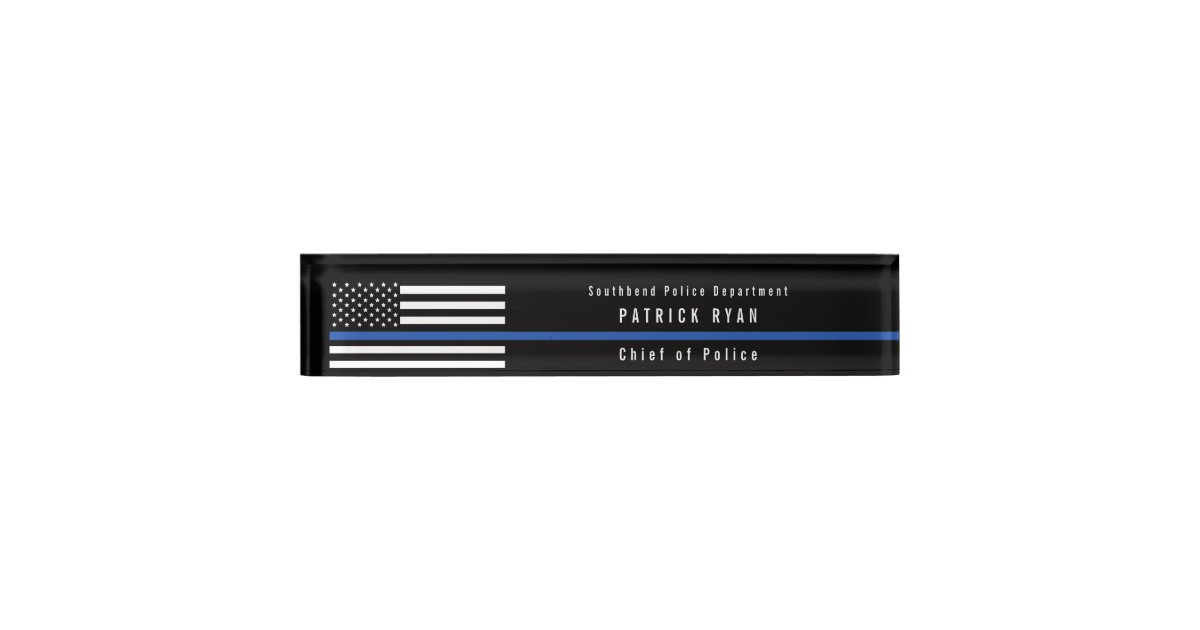 Police Thin Blue Line American Flag Monogrammed Desk Name Plate | Zazzle