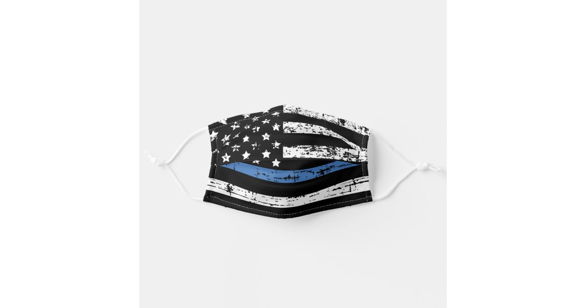 Police Thin Blue Line American Flag Officer Grunge Adult Cloth Face ...