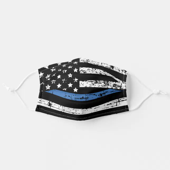 Police Thin Blue Line American Flag Officer Grunge Adult Cloth Face ...