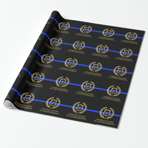 Police Thin Blue Line Custom Faux Gold Monogram Wrapping Paper | Zazzle