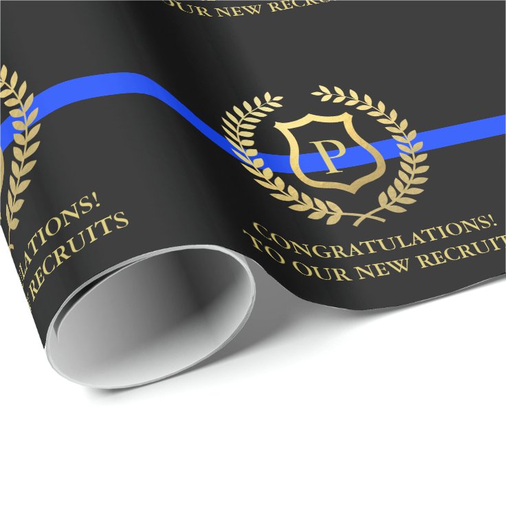 Police Thin Blue Line Custom Faux Gold Monogram Wrapping Paper | Zazzle