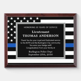 Police Thin Blue Line Custom Years Law Enforcement Award Plaque | Zazzle