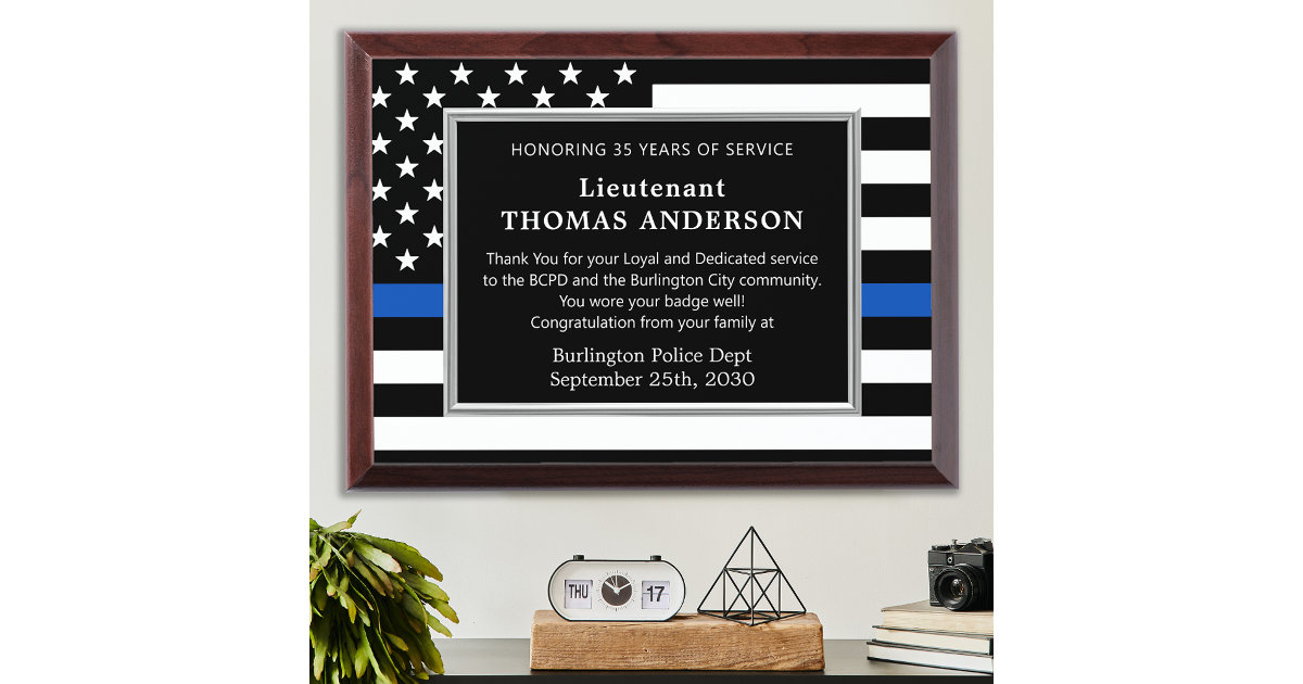 Police Thin Blue Line Custom Years Law Enforcement Award Plaque | Zazzle