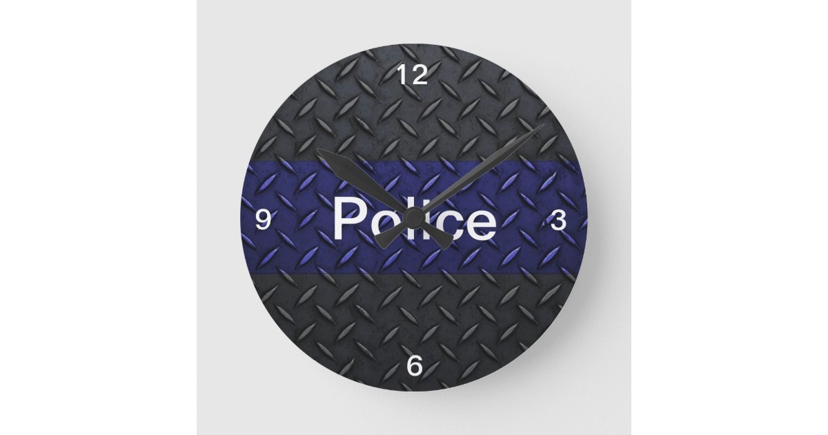 Police Thin Blue Line Diamond Plate Clock | Zazzle