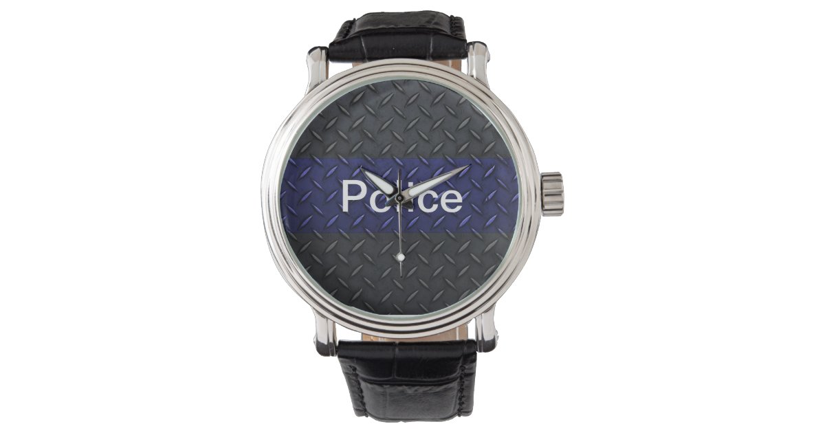 Police Thin Blue Line Diamond Plate Men's Watch | Zazzle