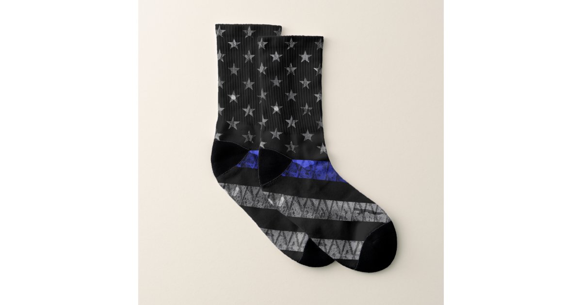 Police Thin Blue Line Flag Socks | Zazzle